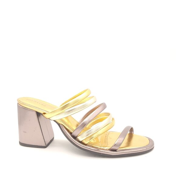 FARM Rio | Shoes | New Farm Rio Gold Sandals Womens 8 Block Heel Slide ...